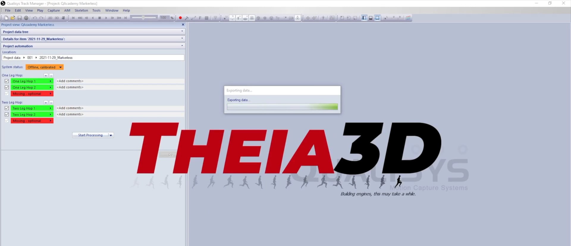 Running the markerless module in QTM