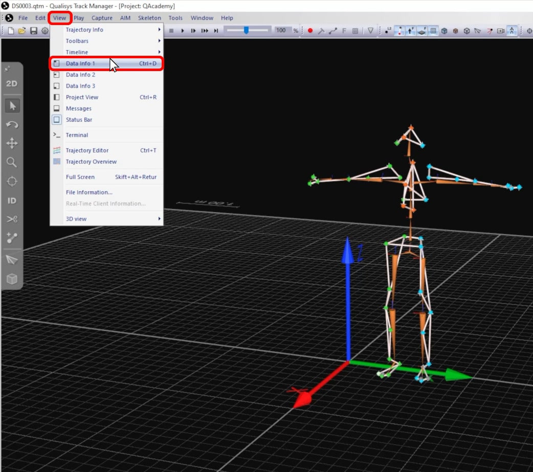 Skeleton data in QTM